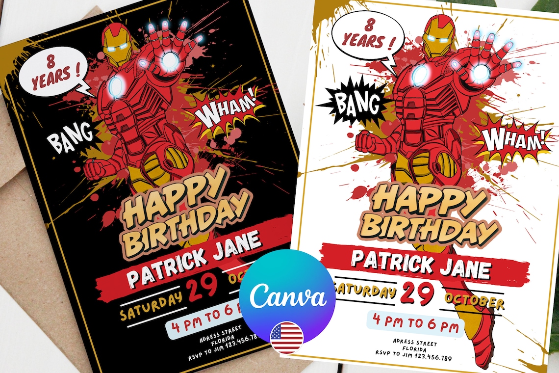 Announcement, Editable Iron Man Birthday Card, Children's Birthday ...