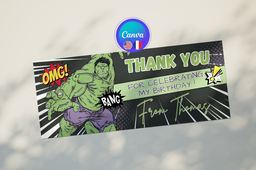 Minimalist Hulk Thank You Card Template Editable and Printable Instant ...