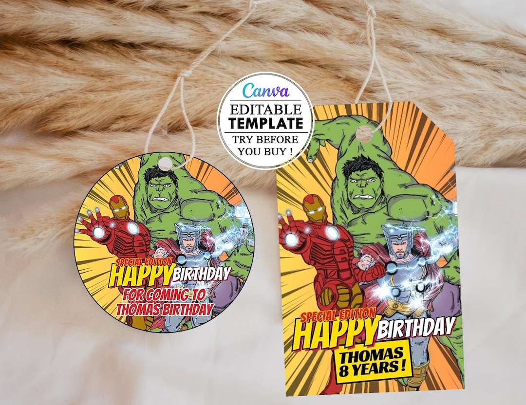 Avengers Favor Tag Round Template, Round Tag, Avengers Square Tag ...