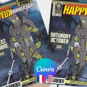 Predator Birthday Card, Kids Birthday Party Invitation Card Editable ...