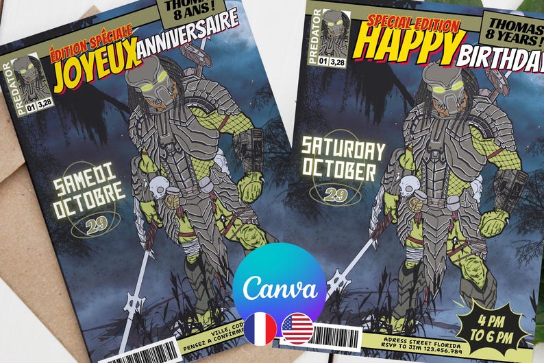 Predator Birthday Card, Kids Birthday Party Invitation Card Editable ...