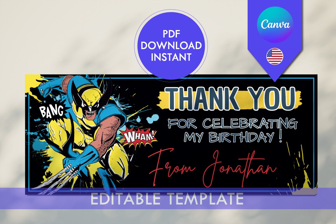 Minimalist Wolverine Thank You Card Template Editable and Printable ...