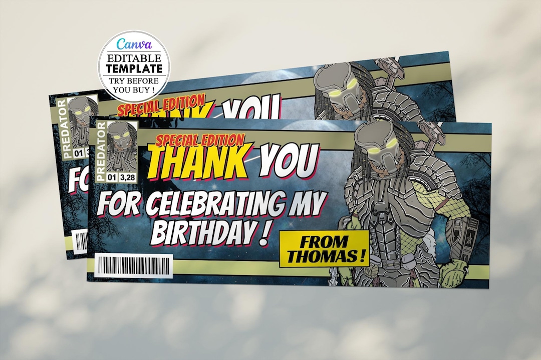 Predator Comics Birthday Card, Kids Birthday Party Card Invitation ...
