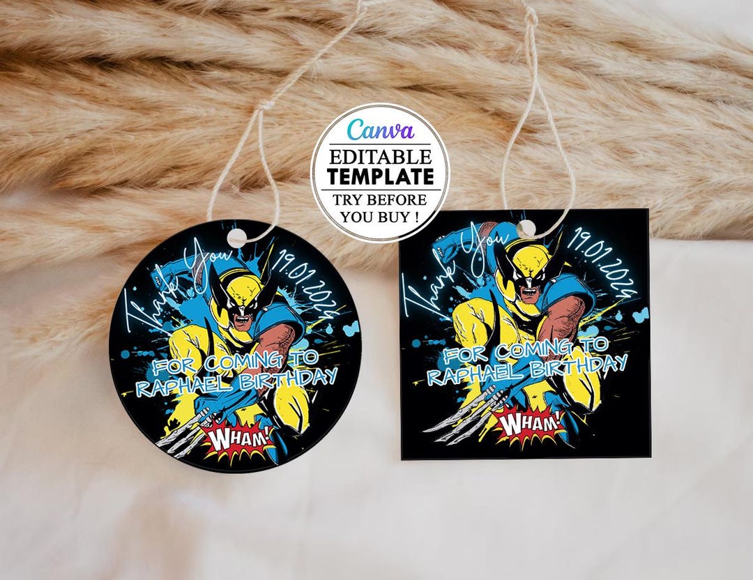 Round Favor Tag Template, Wolverine Round Tag, Wolverine Square Tag ...