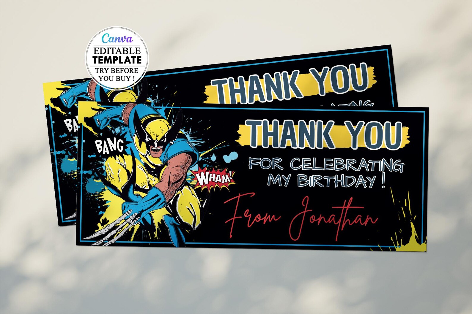 Minimalist Wolverine Thank You Card Template - Editable and Printable ...