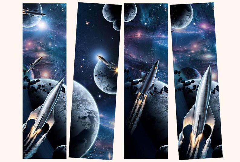 Bookmarks Space Rockets, Digital Print, Stationery for Book, Gift ...