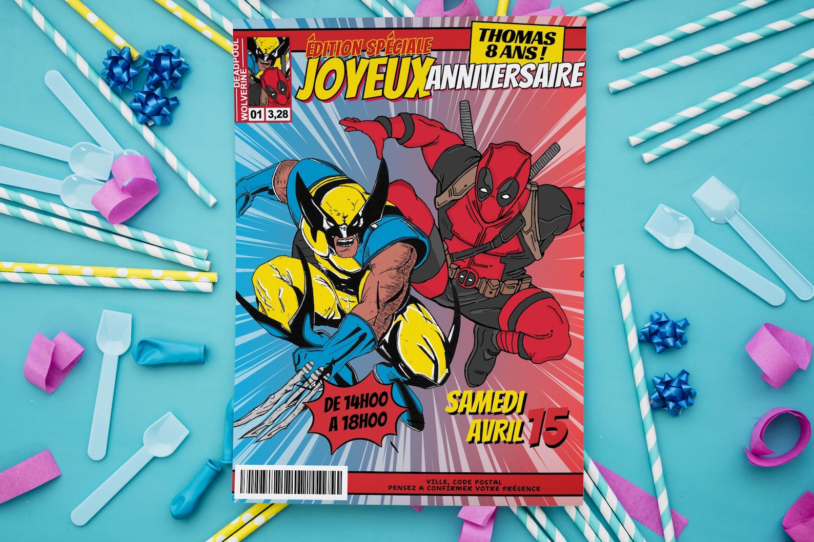 Wolverine and Deadpool Birthday Card, Kids Birthday Party Invitation ...
