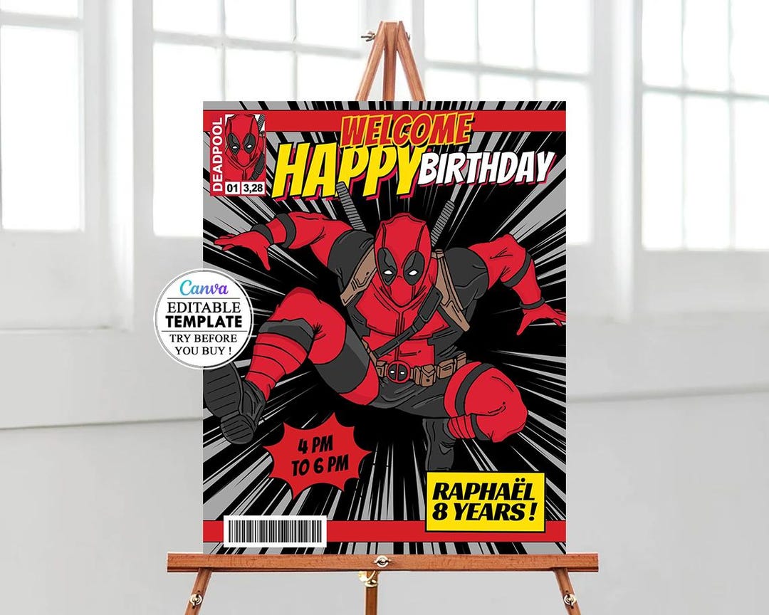 Deadpool Birthday Welcome Sign, Editable Deadpool Welcome Sign Template ...
