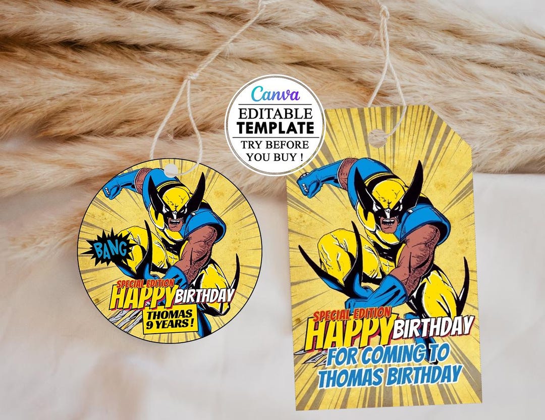 Round Favor Tag Template, Wolverine Round Tag, Wolverine Square Tag ...