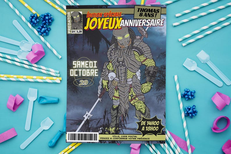Predator Birthday Card, Kids Birthday Party Invitation Card Editable ...