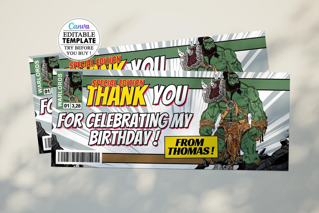 Orc Heroic Fantasy Birthday Card, Editable Children's Birthday Party ...