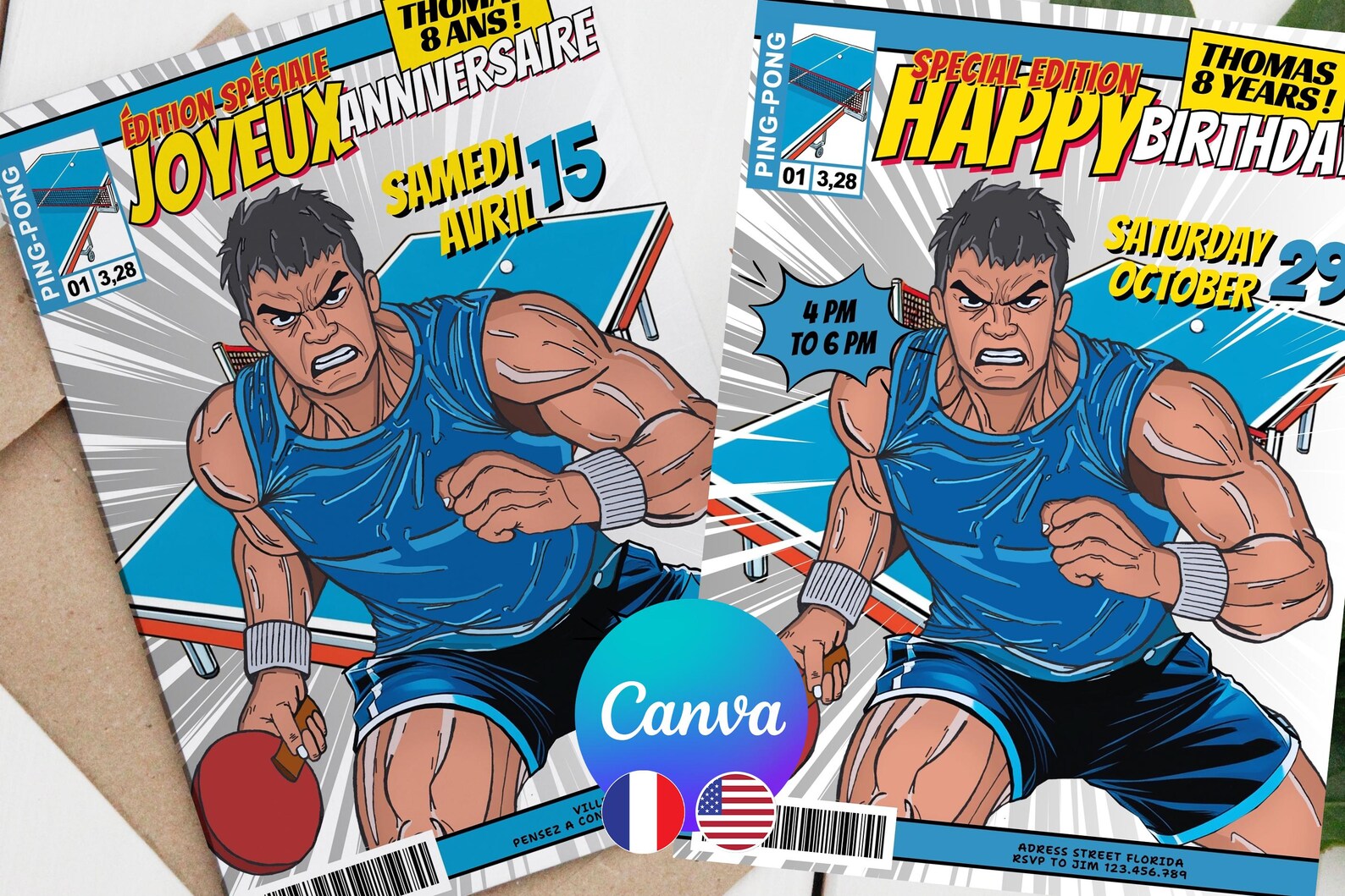 Ping-pong Sport Birthday Card, Editable Kids Birthday Party Invitation ...