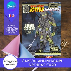 Predator Birthday Card, Kids Birthday Party Invitation Card Editable ...