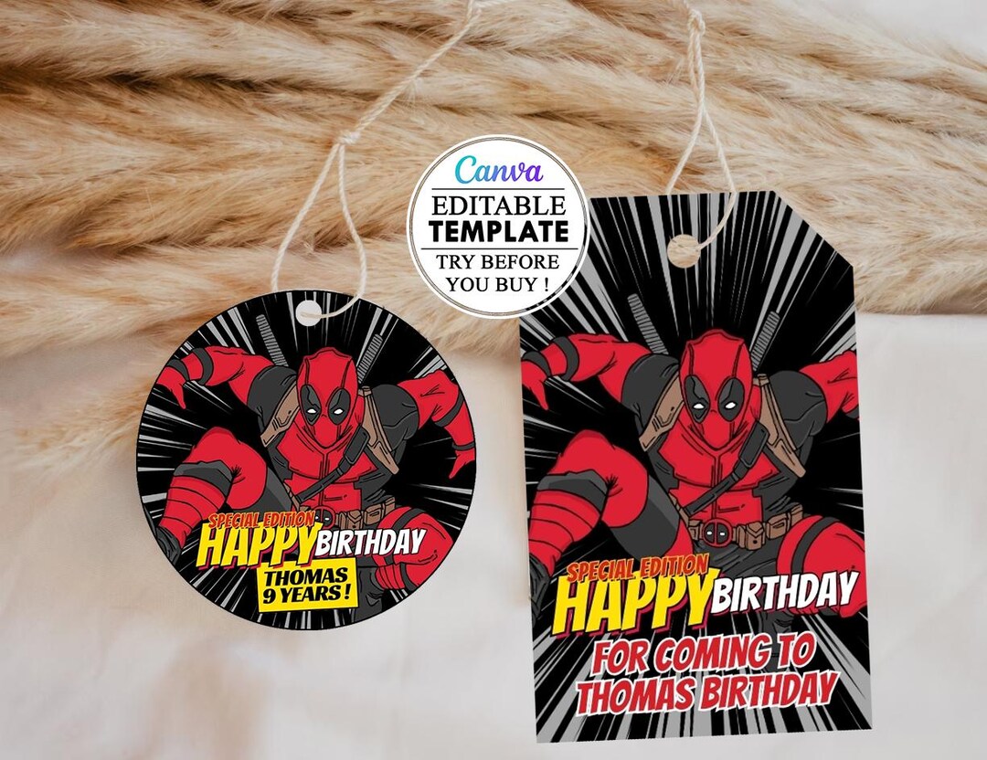 Editable Round Deadpool Favor Tag Template, Deadpool Round Tag ...