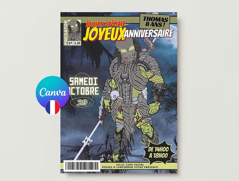 Predator Birthday Card, Kids Birthday Party Invitation Card Editable ...