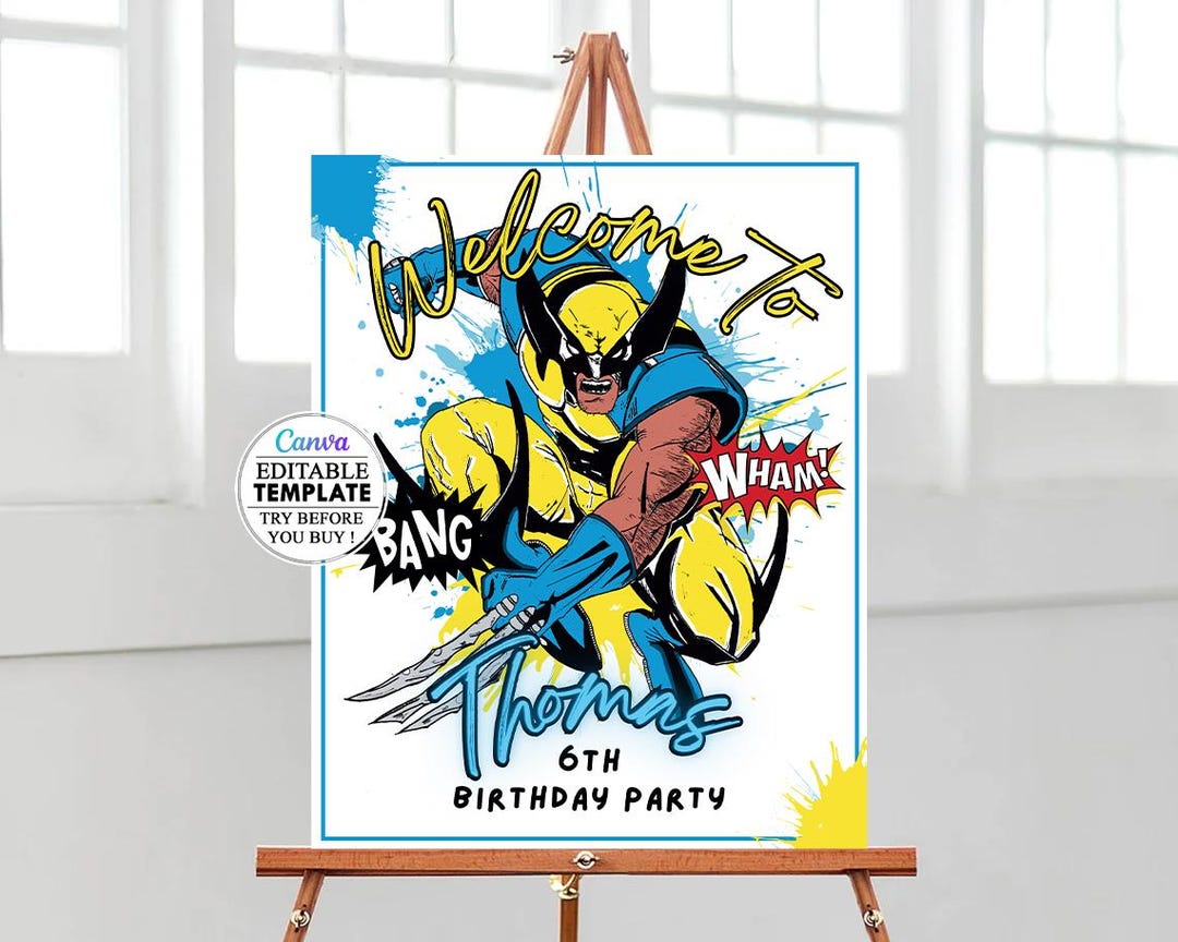 Wolverine Birthday Welcome Sign, Editable Welcome Plaque Template ...