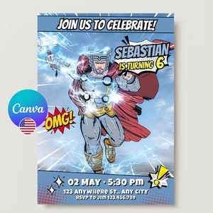 Announcement, Editable Thor Birthday Card, Children's Birthday Party ...