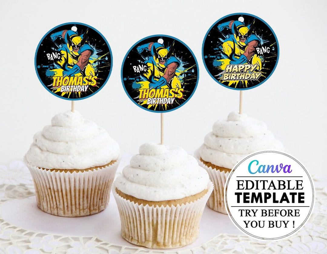 Wolverine Cupcake Topper Template Editable Canva, Cupcake Printable ...