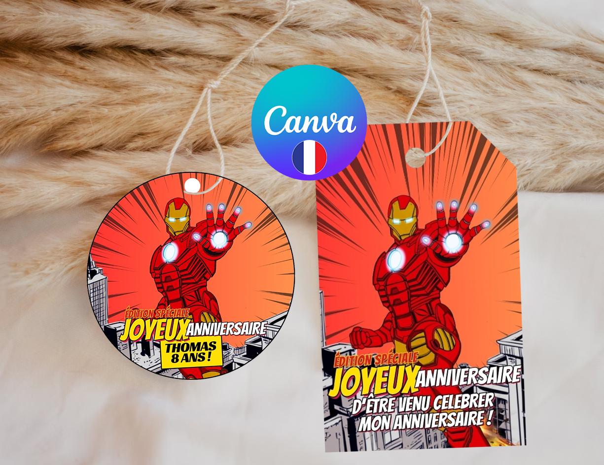 Round Favor Tag Template, Iron Man Round Tag, Square Tag, Editable ...