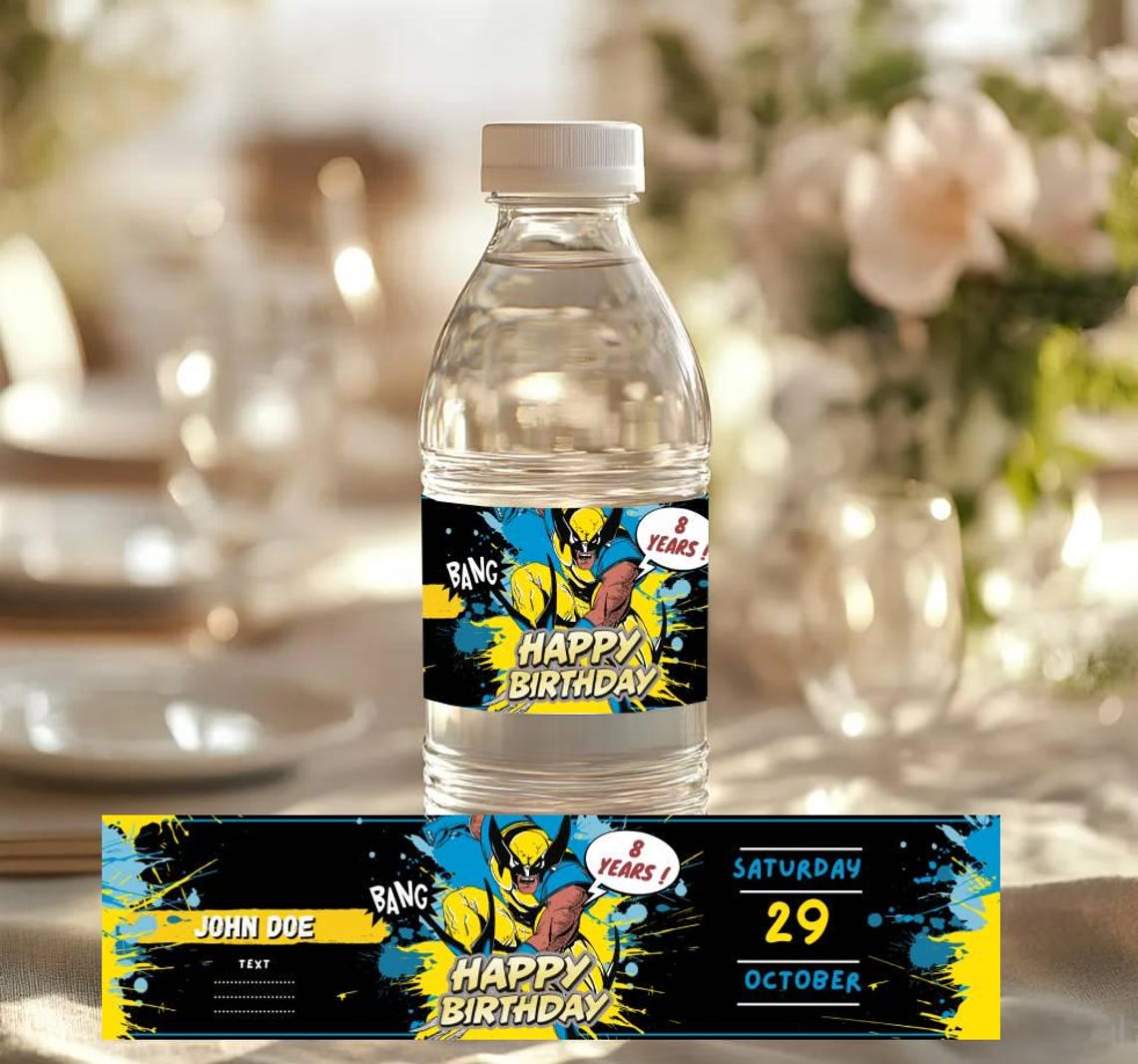 Wolverine Kids Birthday Water Bottle Label, Wolverine Kids Water Bottle ...