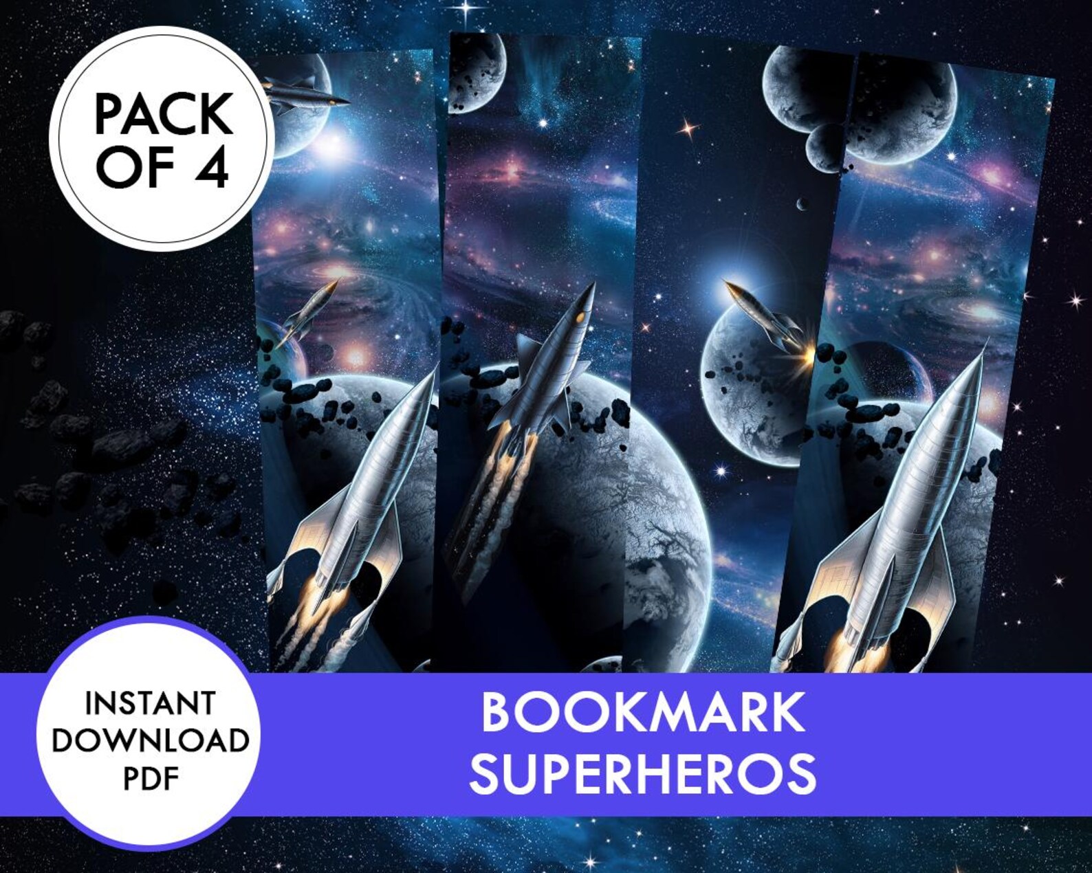 Bookmarks Space Rockets, Digital Print, Stationery for Book, Gift ...