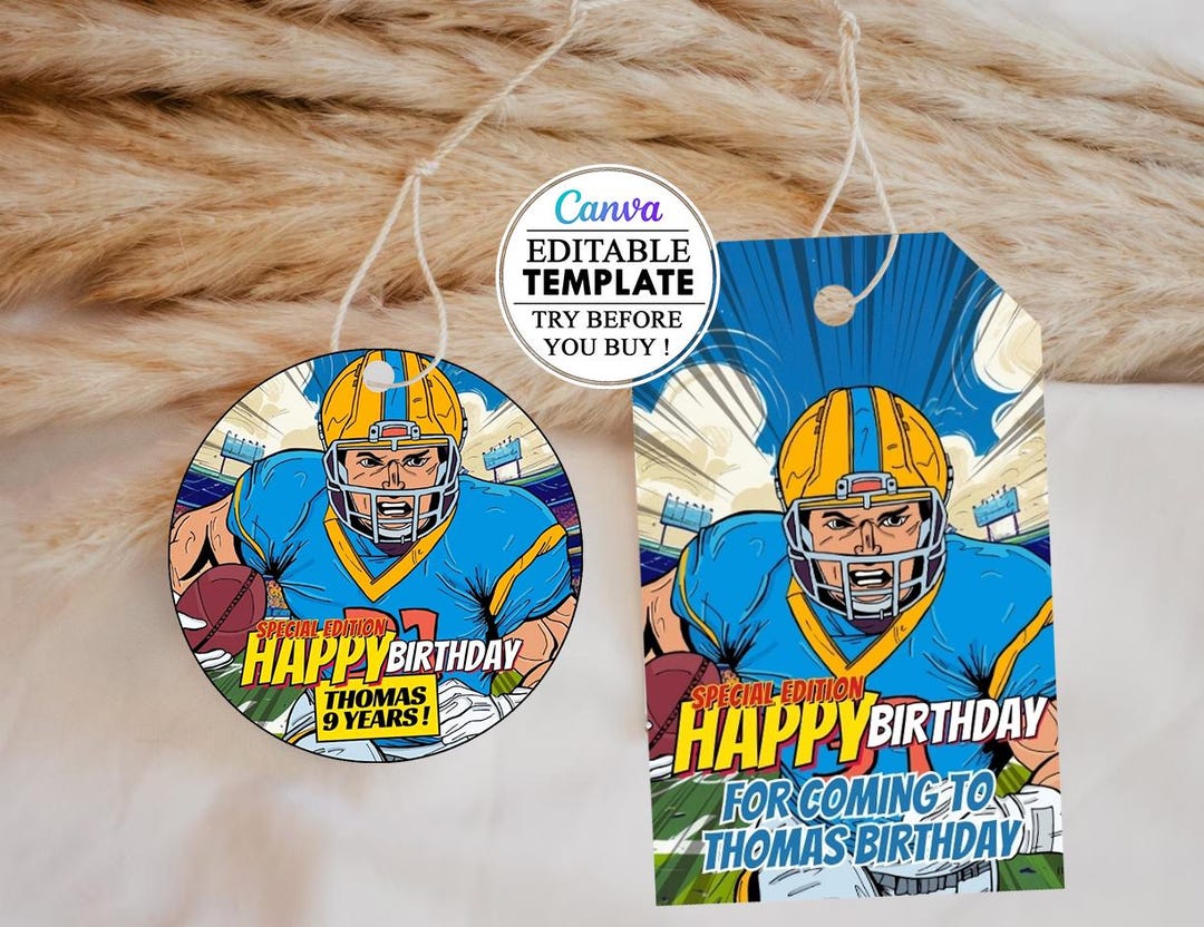 Editable American Football Round Favor Tag Template, American Football ...