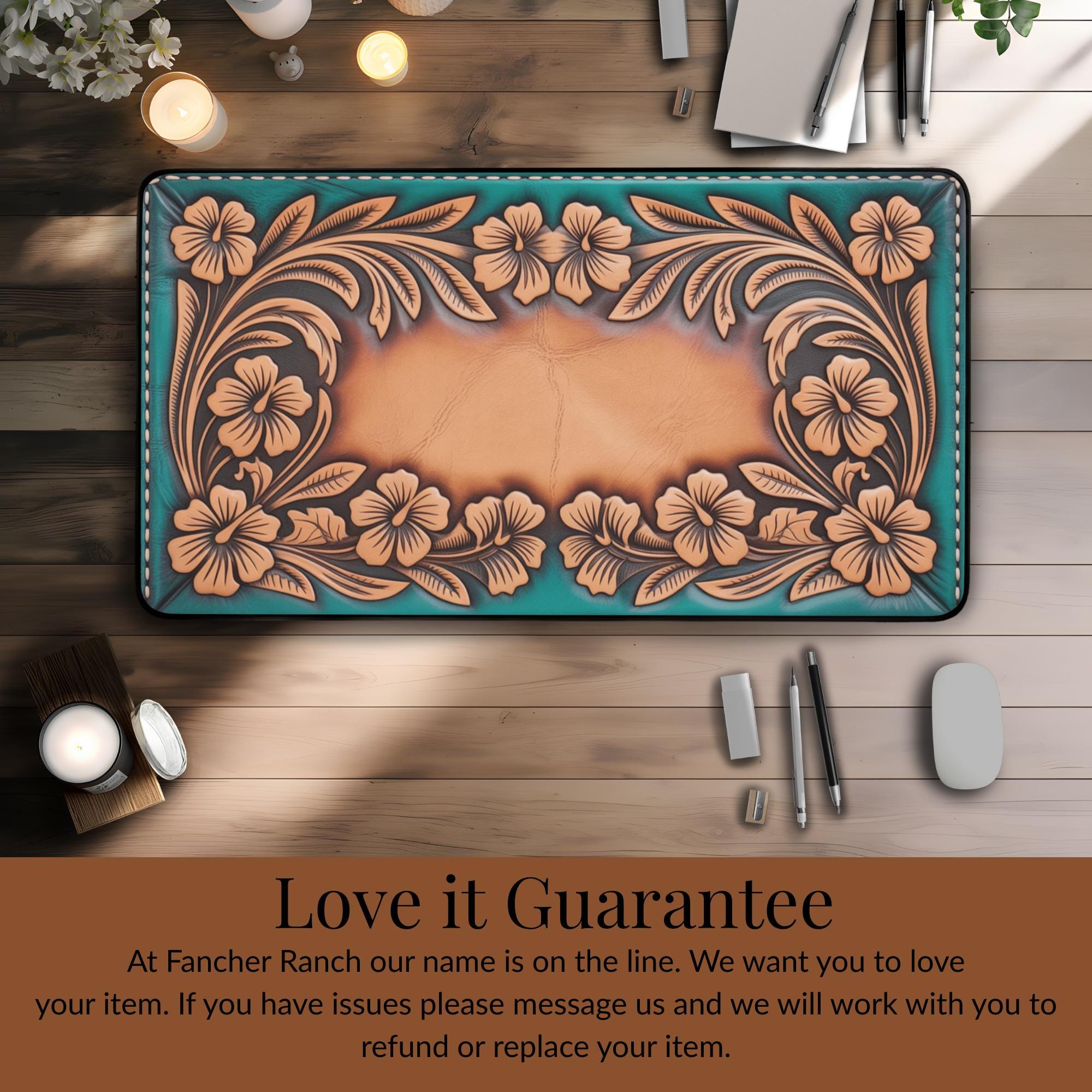 Tooled Leather Desk Mat Gift for Her Rustic Floral Mouse Pad Office ...