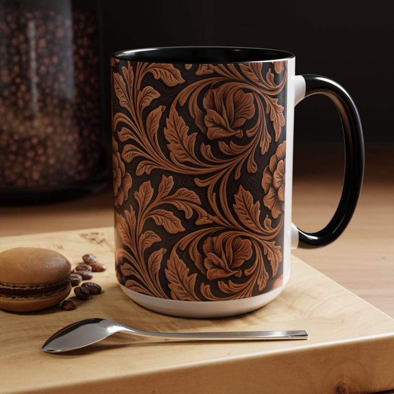 Tooled Leather Look Mug Western Coffee Cup Cowgirl Kitchen Decor Rustic ...