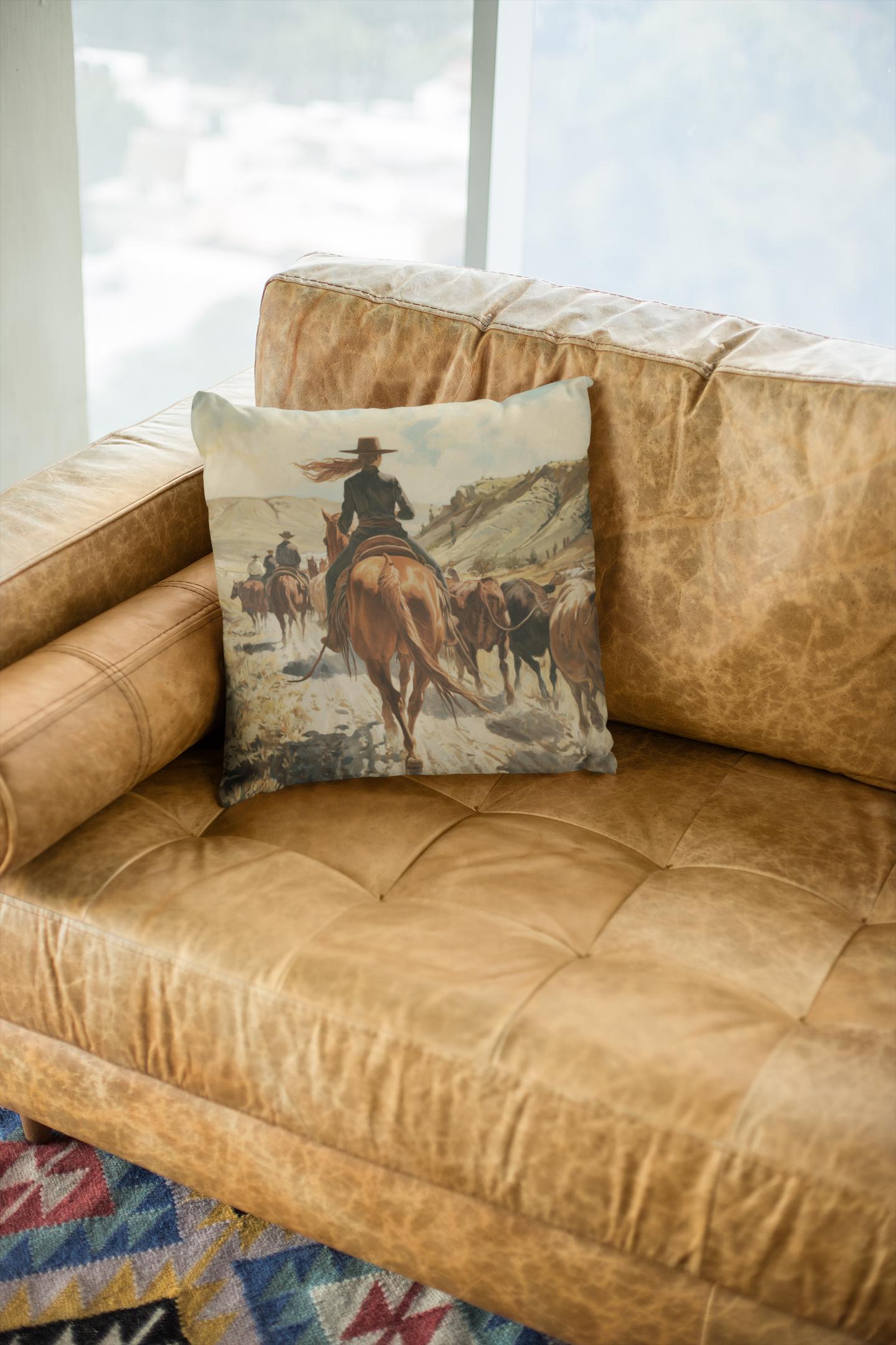 Cowgirl Cattle Drive Pillow, Western Throw Cushion, Ranch Home Decor ...