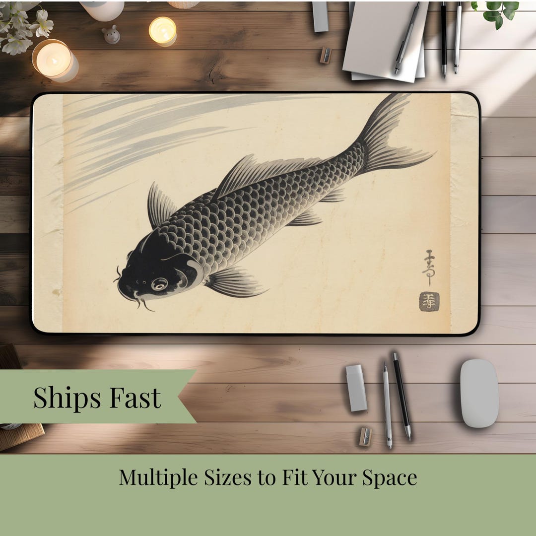 Elegant Koi Desk Mat | Office Decor, Desktop Accessory, Gift for Him ...