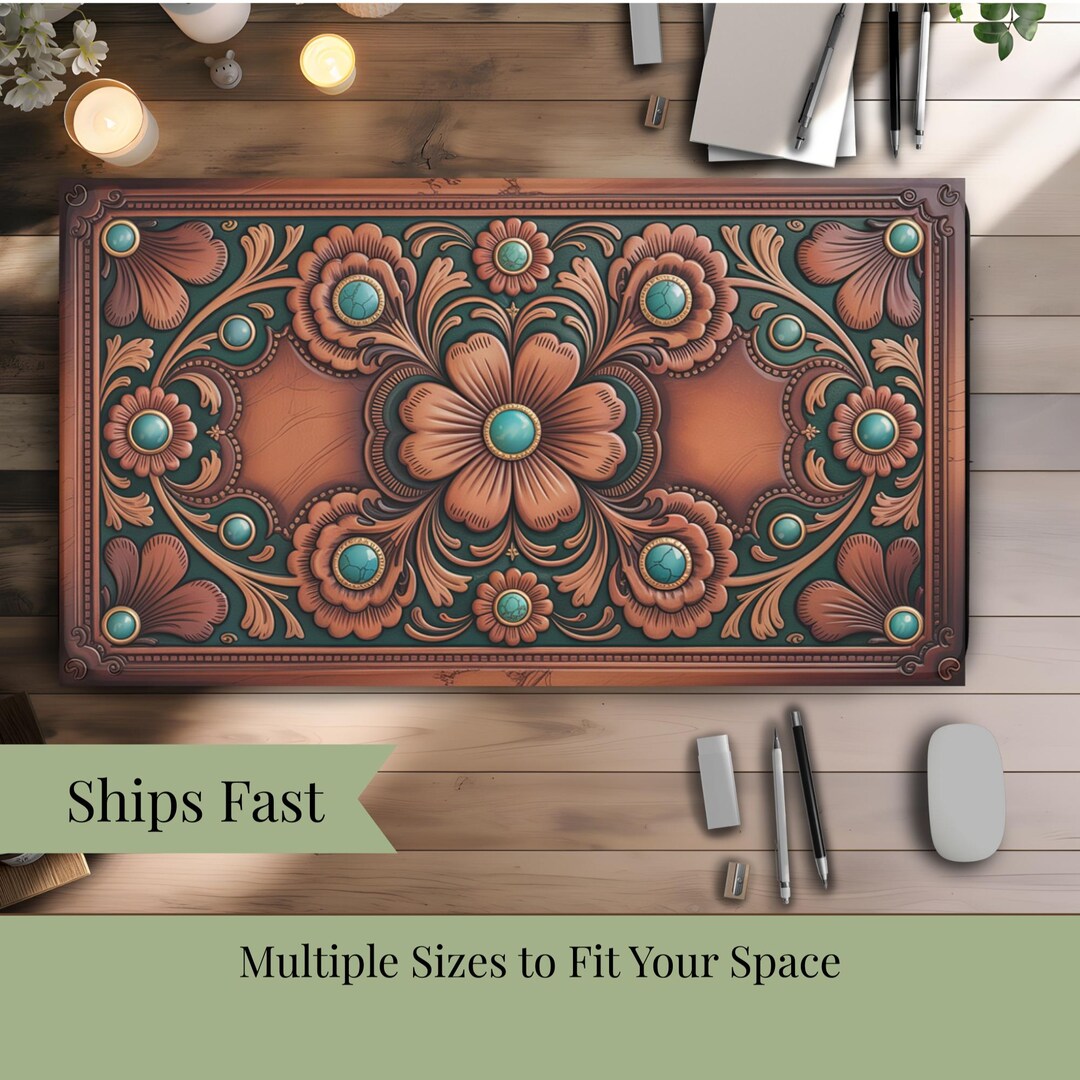 Tooled Leather Look Desk Mat Gift for Her Cowgirl Office Decor With ...