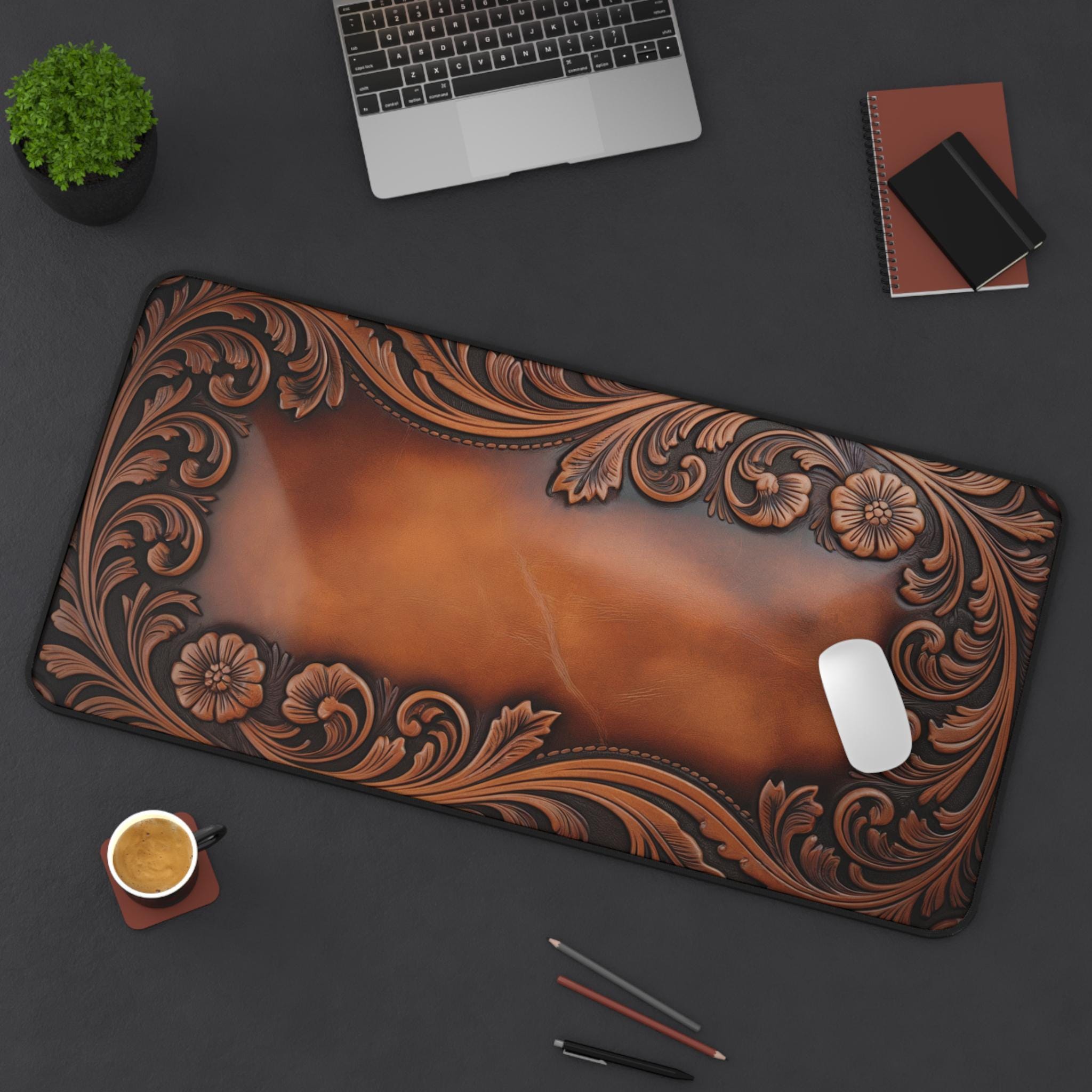 Elegant Tooled Leather Look Desk Mat Office Decor, Gift for ...