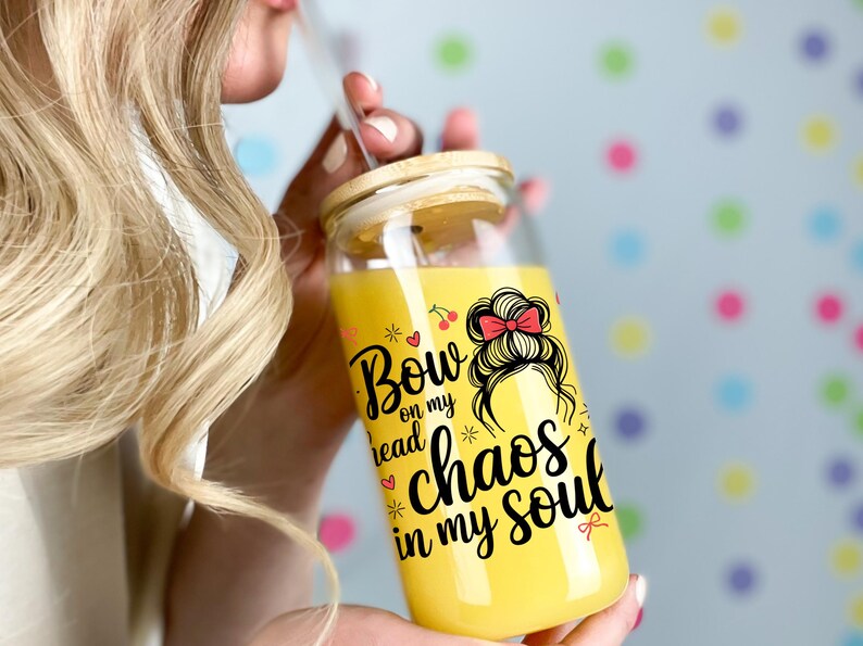 Cherry Sipper Glass Wrap PNG Bow Head Tumbler Wrap 16oz, Cute Messy Bun ...