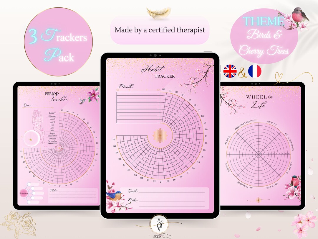 3 Trackers Pack, Pink Color Designs Period Tracker, Habit Tracker ...