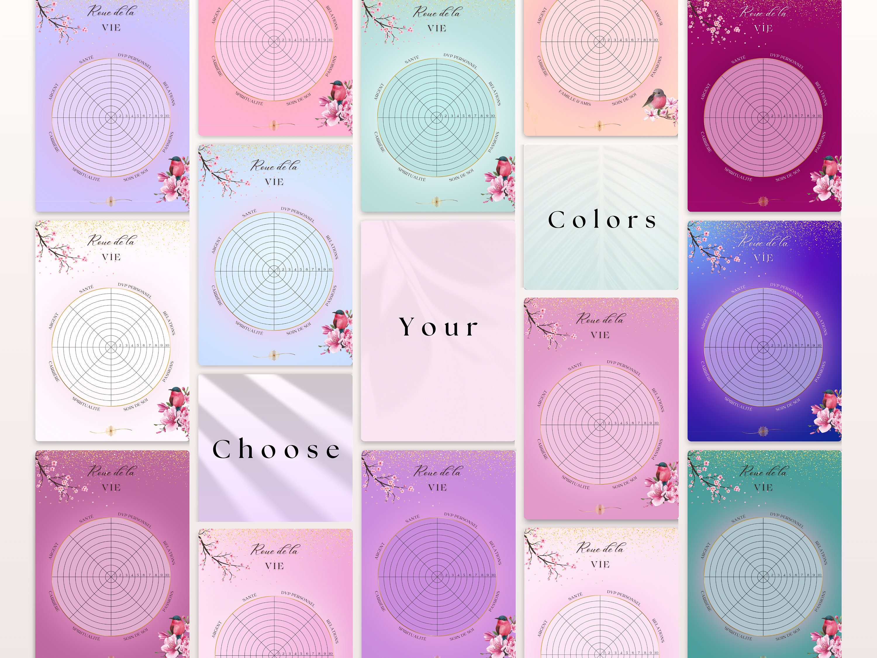 Wheel of Life Gold and Light Green Color Hummingbirds and Cherry Tree ...