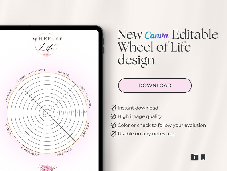 Wheel of Life Template White and Pink Editable on Canva Beautiful Wheel ...