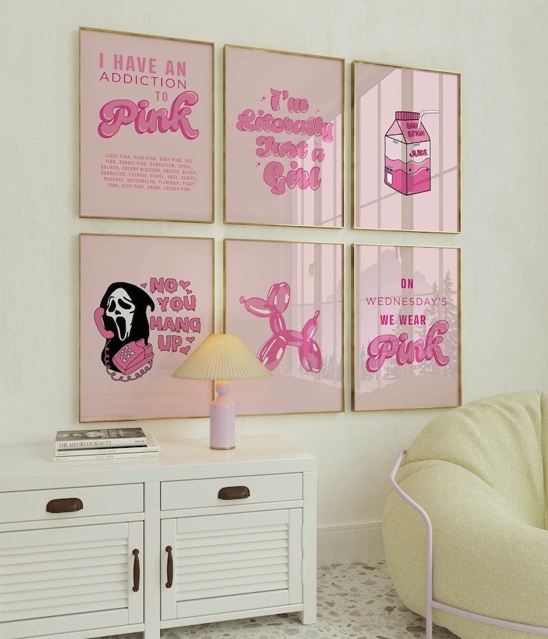 Pink Set of 6 Trendy Pink Posters Ghost Face Preppy Y2k Print Funky ...