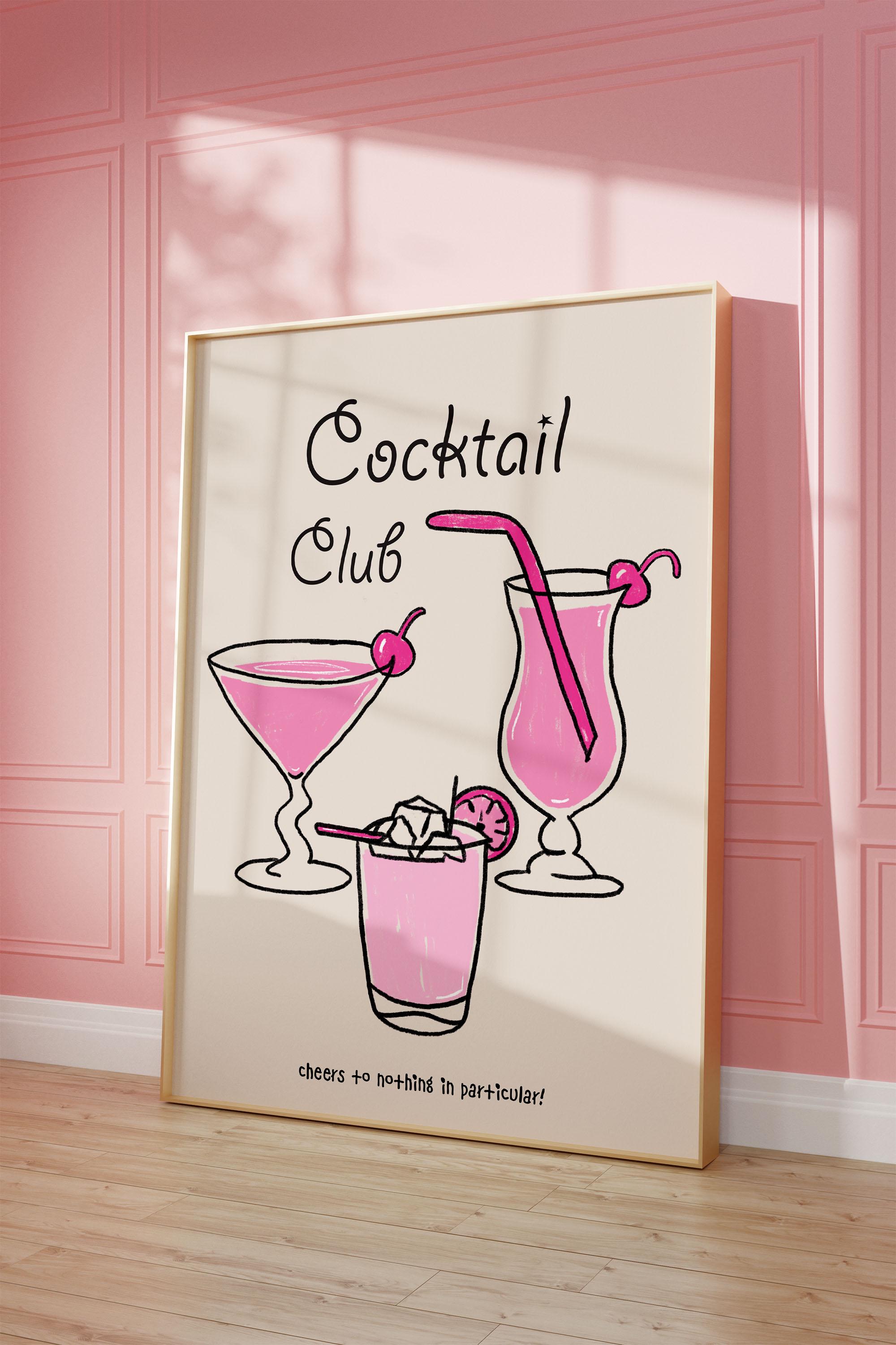 Pink Cocktail Club Trendy Bar Cart Poster | Digital Download | Preppy ...