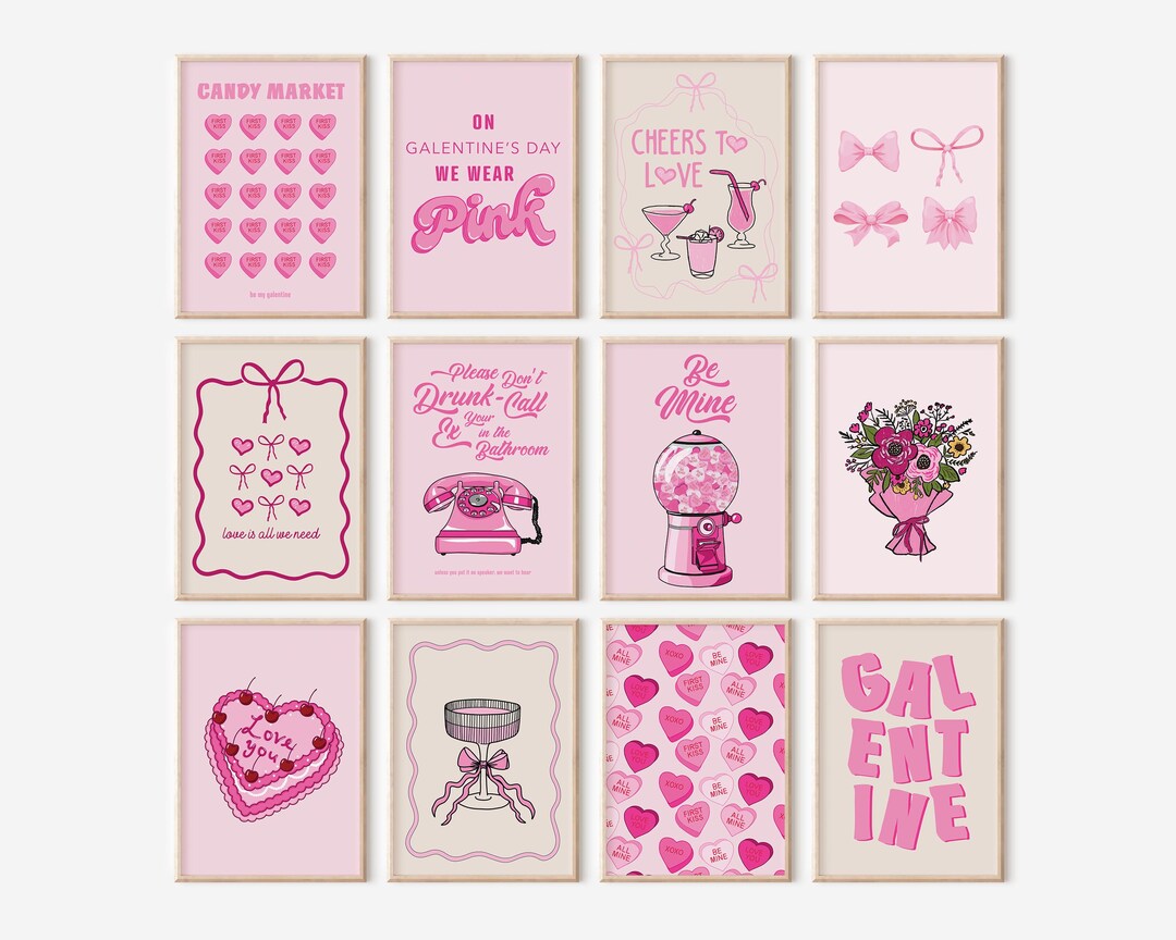 Pink Galentine's Day Gallery Set of 24 Wall Art Digital Download ...
