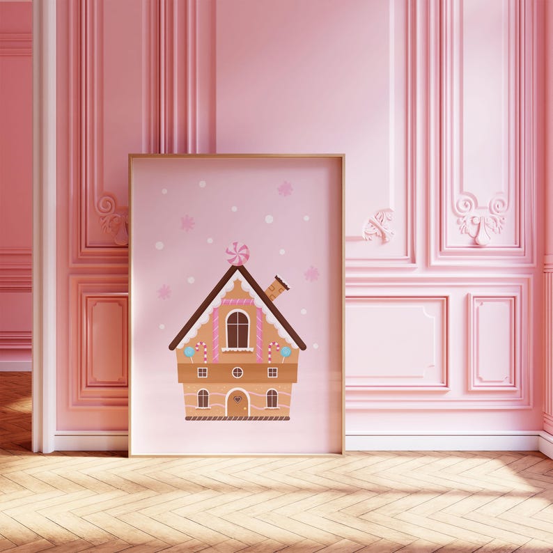 Pink Gingerbread House Print | Digital Download | Pink Christmas ...