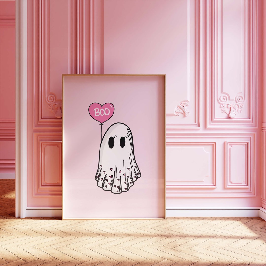 Pink Halloween Ghost Trendy Poster – Digital Download – | Boho ...