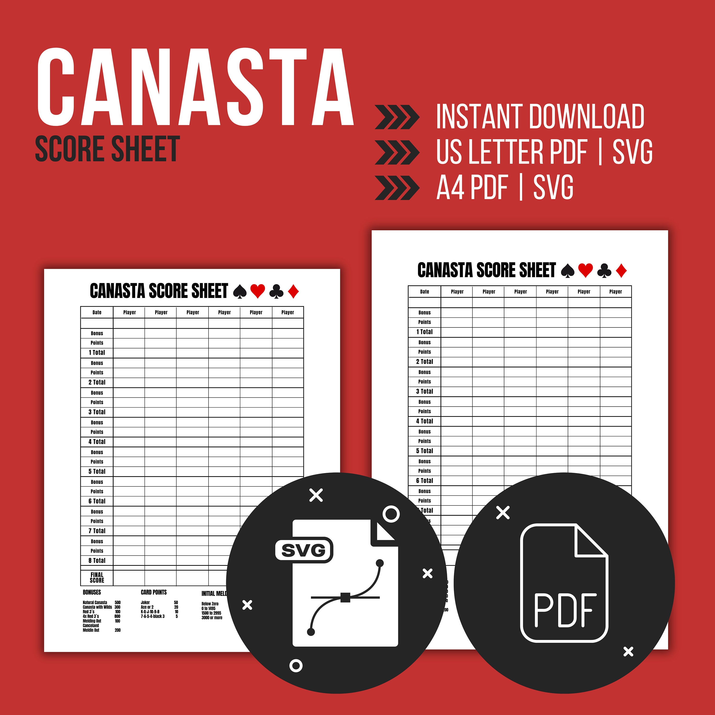 Canasta Score Sheet Canasta SVG Template Canasta Game Score Keeper ...