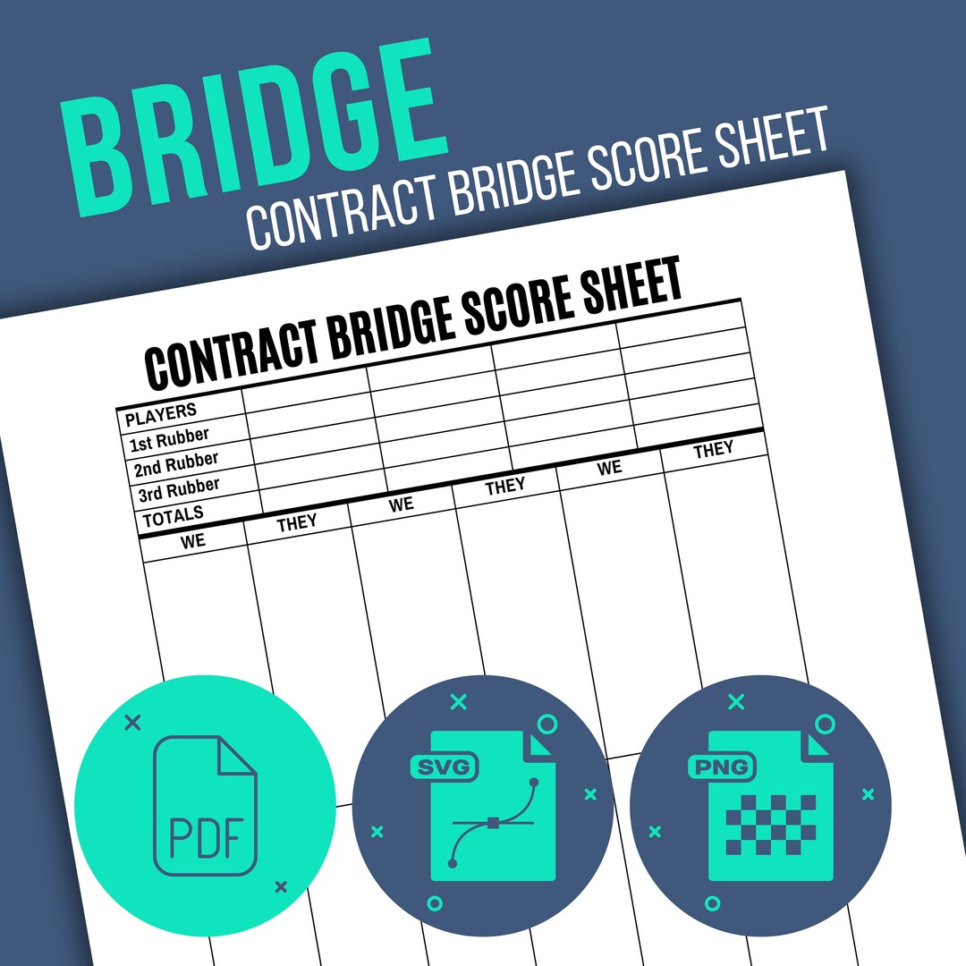 Contract Bridge Score Sheets PDF SVG PNG Files Bridge Score Sheet ...