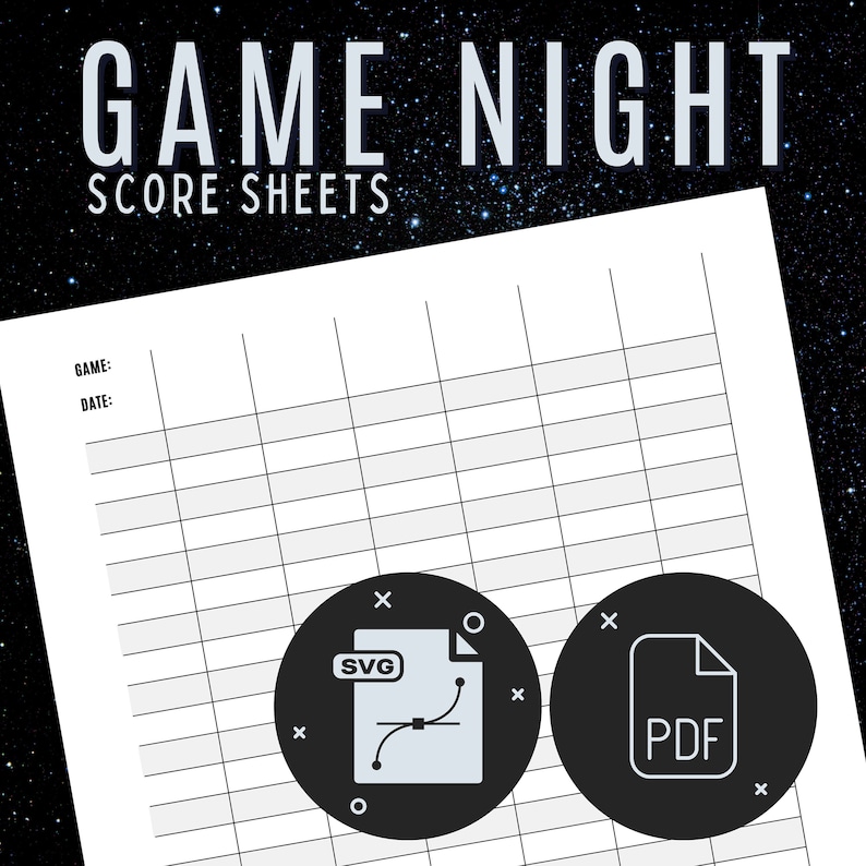 Game Night Score Sheet Game Day SVG Template PDF Digital File Card Game ...