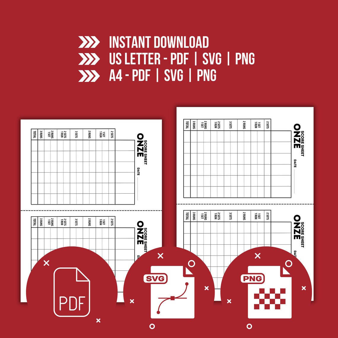 Onze Card Game Score Sheets PDF SVG PNG Digital Download Scorecard Onze ...