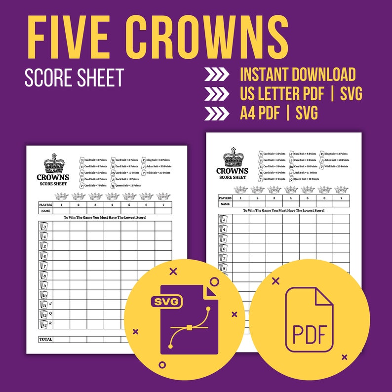 Five Crowns Game Score Sheet | 5 Crowns Printable Template | 5 Crowns ...