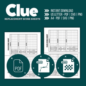 Clue With Dr. Orchid Replacement Score Sheets PDF SVG PNG Files Clue ...