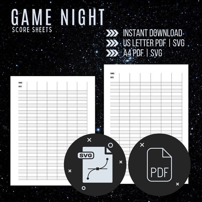 Game Night Score Sheet Game Day SVG Template PDF Digital File Card Game ...