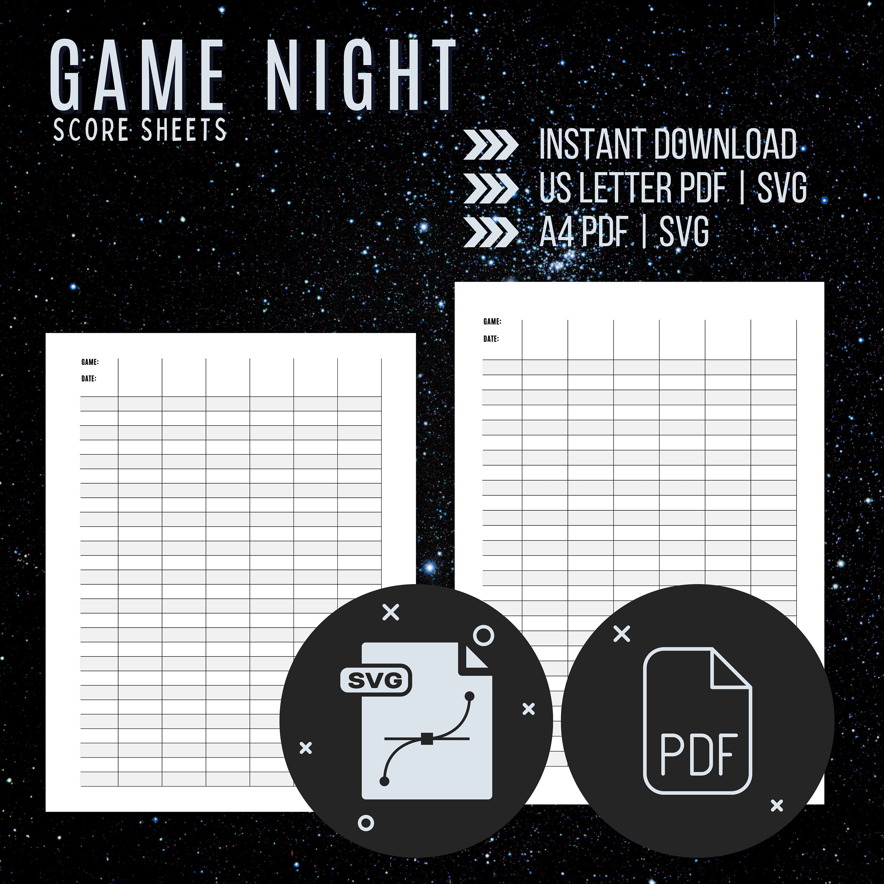 Game Night Score Sheet Game Day SVG Template PDF Digital File Card Game ...