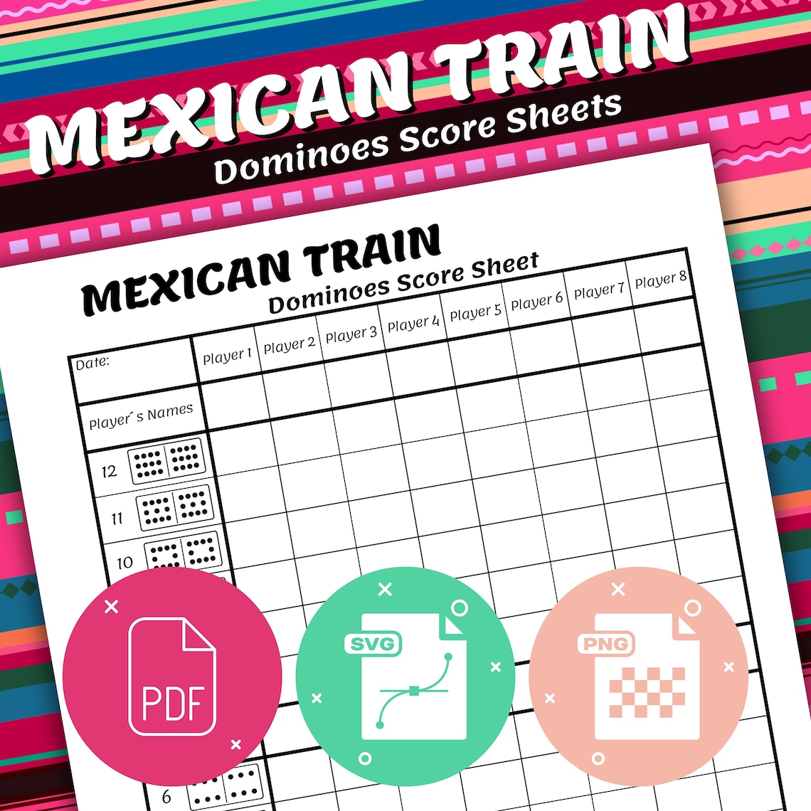 Mexican Train Dominoes Score Sheets Digital Download Scorecard Mexican ...